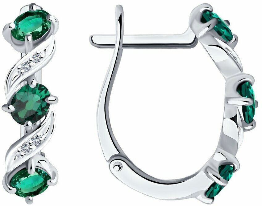Серьги, белое золото, 585 проба, бриллиант, изумруд