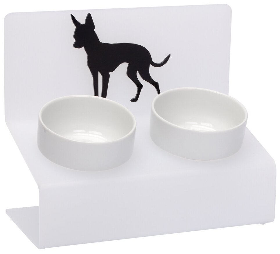 Миска для собак на подставке с наклоном Artmiska "Той терьер" XS двойная 2x360 мл, белая