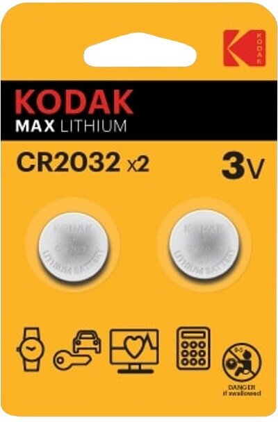 Батарейки Kodak "Max Lithium", литиевые, CR2032, 2V, блистер, 2 шт