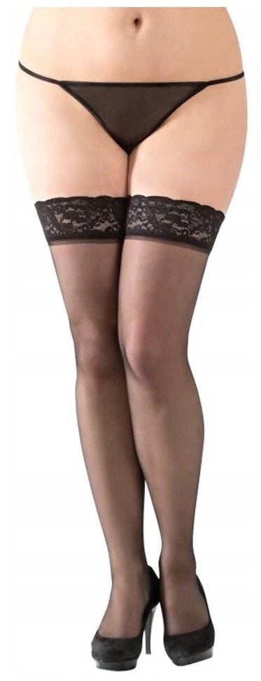 Чулки Softline, с кружевной коронкой на силиконе, размер 6, цвет - черный