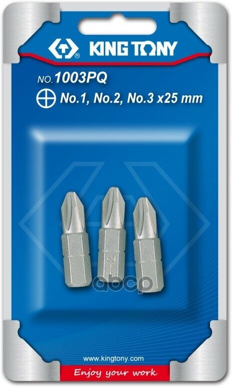 KING TONY Набор вставок (бит) 1/4, крестовые, №1, №2, №3, 3 редмета KING TONY арт. 1003PQ