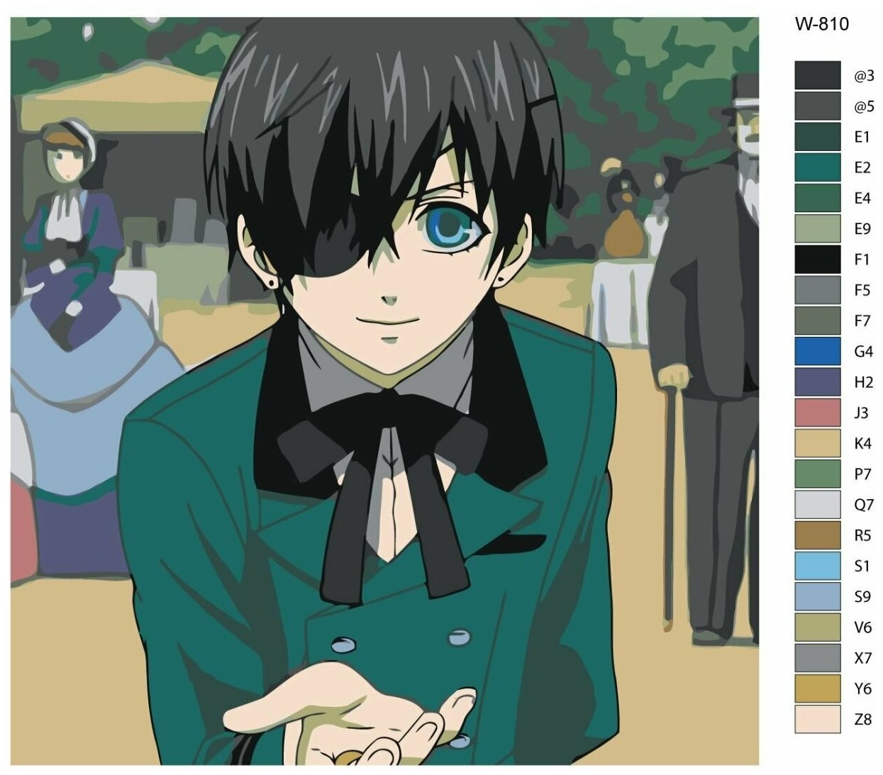 Картина по номерам W-810 "Аниме темный дворецкий. Сиэль Фантомхайв" 40х40