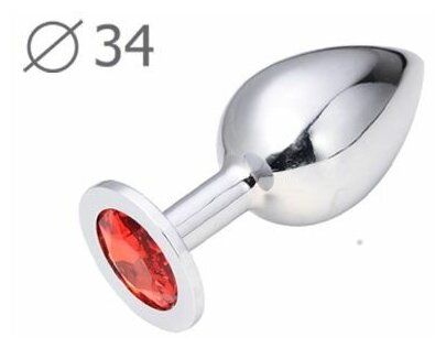 Коническая серебристая анальная втулка с красным кристаллом - 8,2 см, цвет красный