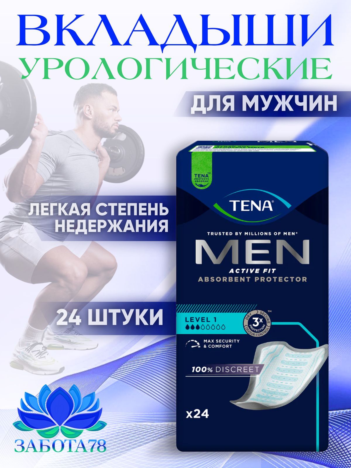 Прокладки урологические мужские TENA Men Active Fit Level 1, 24 шт.