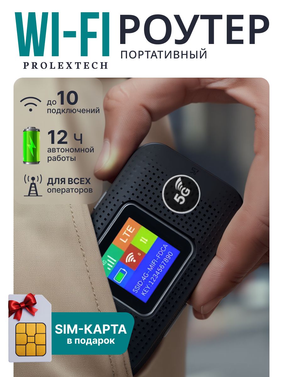 Роутер wi fi карманный мини 4g c сим картой, модем + SIM в комплекте