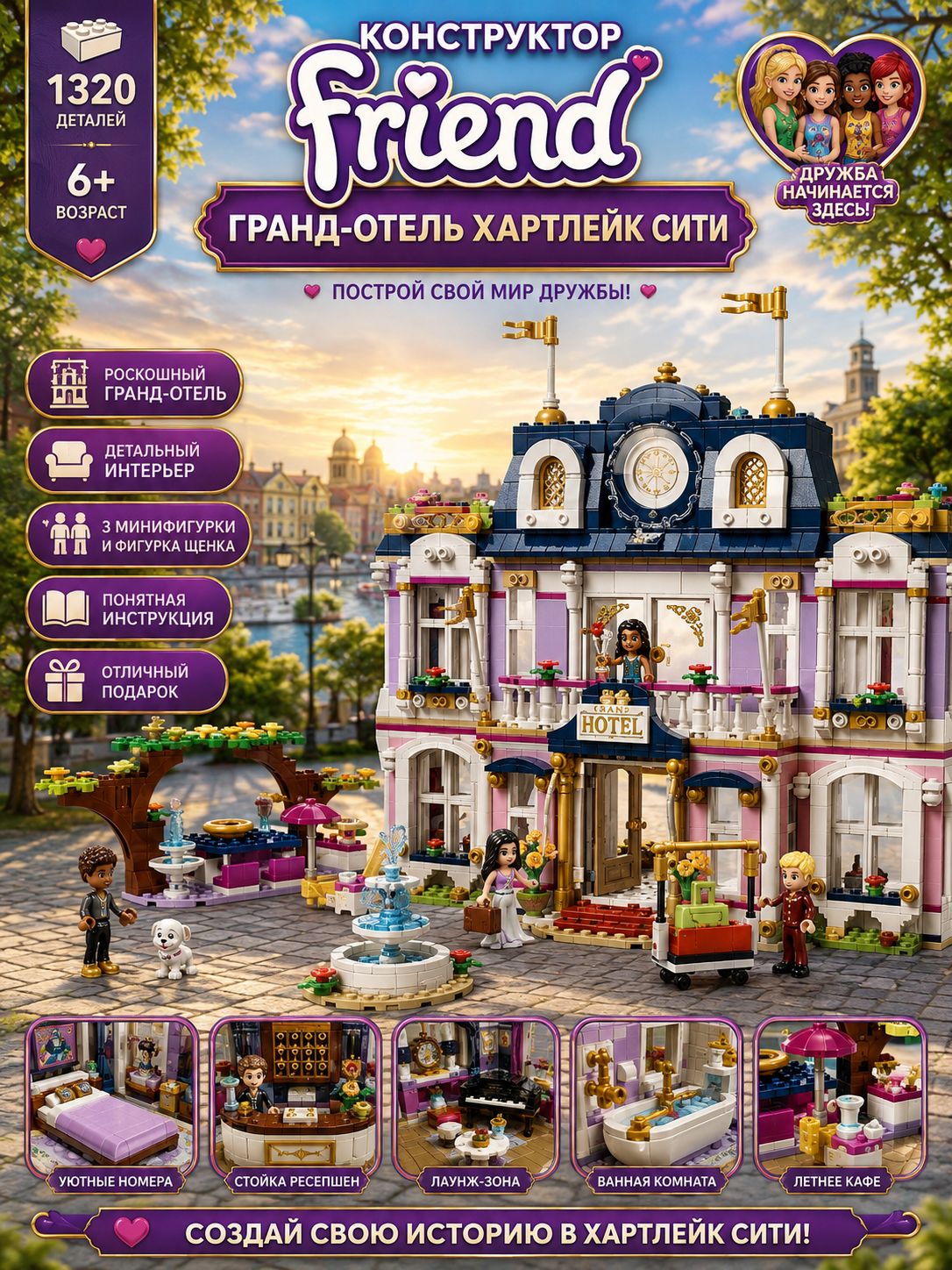 Конструктор Friend Френд "Гранд-отель Хартлейк Сити" 60145 1320 деталей