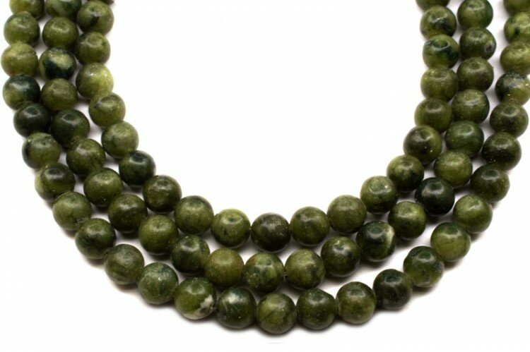 Бусины круглые граненые Нефрит 6мм, отверстие 0,8мм, цвет оливковый, 505-002, 1 нить (около 36см, около 60шт)