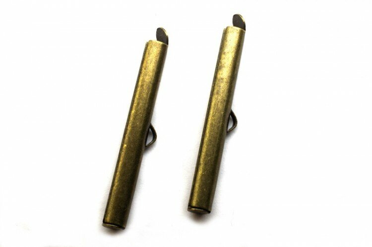 Концевик-трубочка с петелькой 35х4мм, внутренний диаметр 3мм, отверстие 1х2мм, цвет античная бронза, латунь, 04-130, 2шт