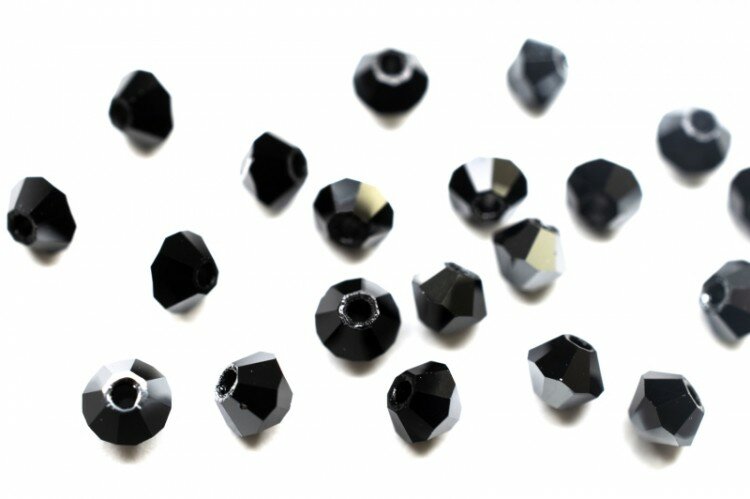 Бусины биконусы хрустальные 3мм, цвет JET HEMATITE HALF, 745-014, 20шт