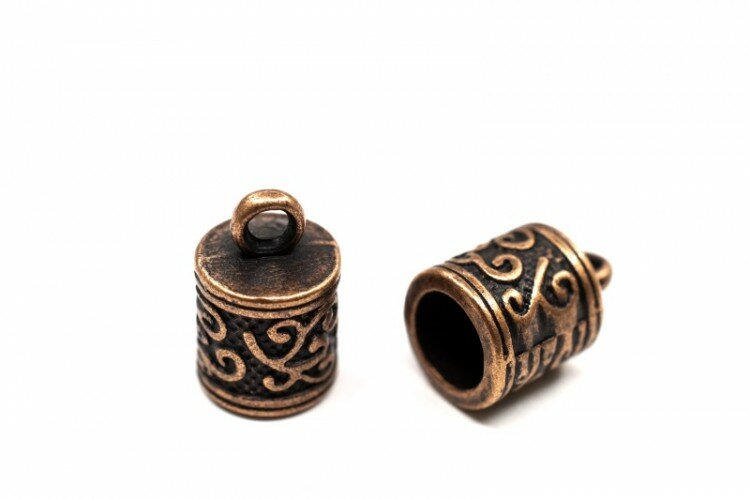 Концевик 13х8,5мм, внутренний диаметр 6мм, отверстие 3мм, цвет античная медь, сплав металлов, 01-147, 2шт