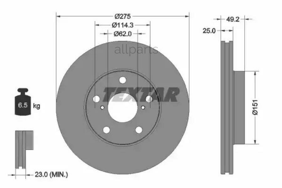 TEXTAR 92139703 Диск тормозной передний с покрытием PRO TOYOTA TEXTAR 92139703