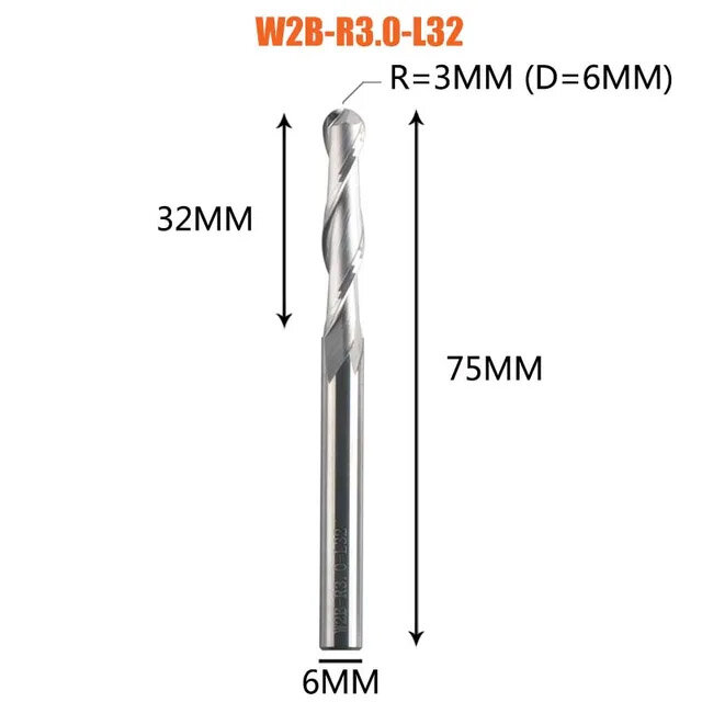 Dreanique чистовая концевая твердосплавная сферическая фреза по дереву для чпу (R3.0 L32 d6) W2B-R3.0-L32 11384