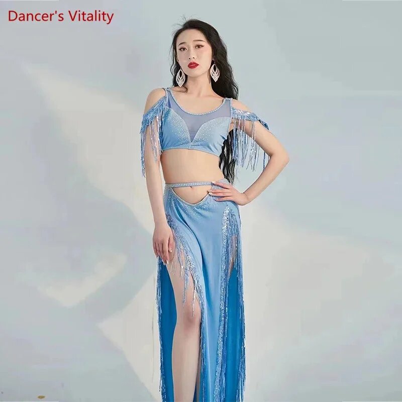 Танцевальные костюмы для живота Dancer's Vitality, 2 шт. М, Tassel Light blue