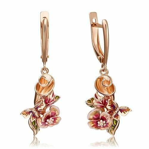 Серьги, красное золото, 585 проба, эмаль