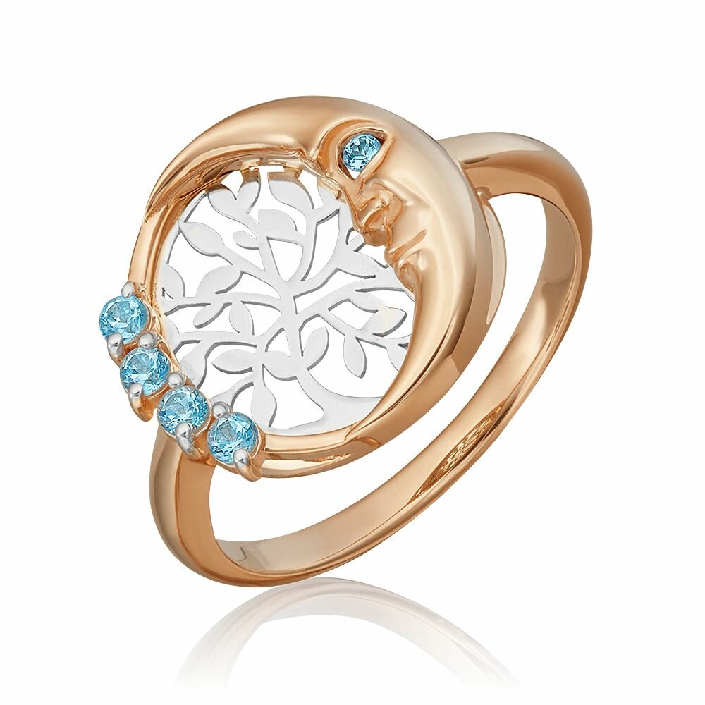 Кольцо, комбинированное золото, 585 проба, родирование, топаз