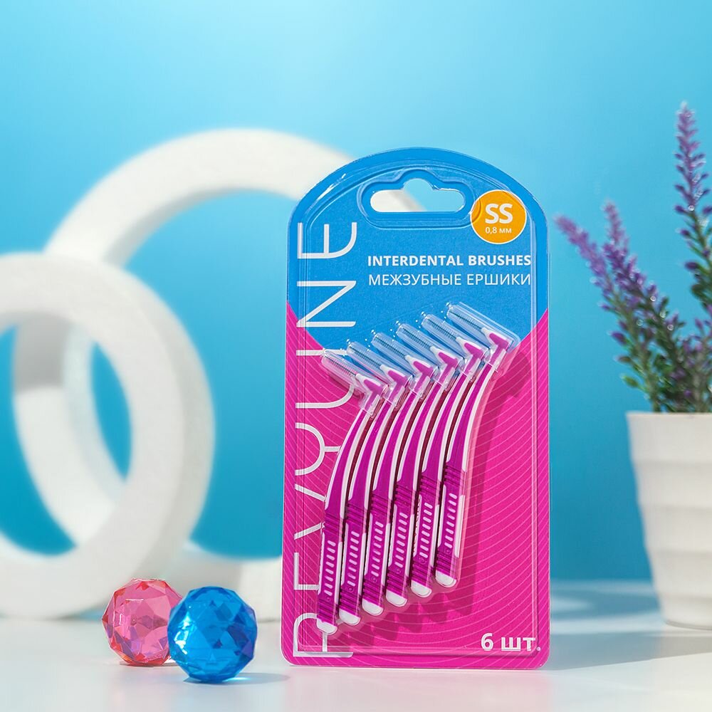 Ершики межзубные Revyline розовые, 6 штук в упаковке, размер SS 0,8 мм