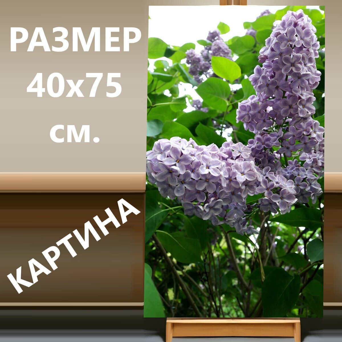 Картина на холсте "Цветы, весна, сирень" на подрамнике 75х40 см. для интерьера