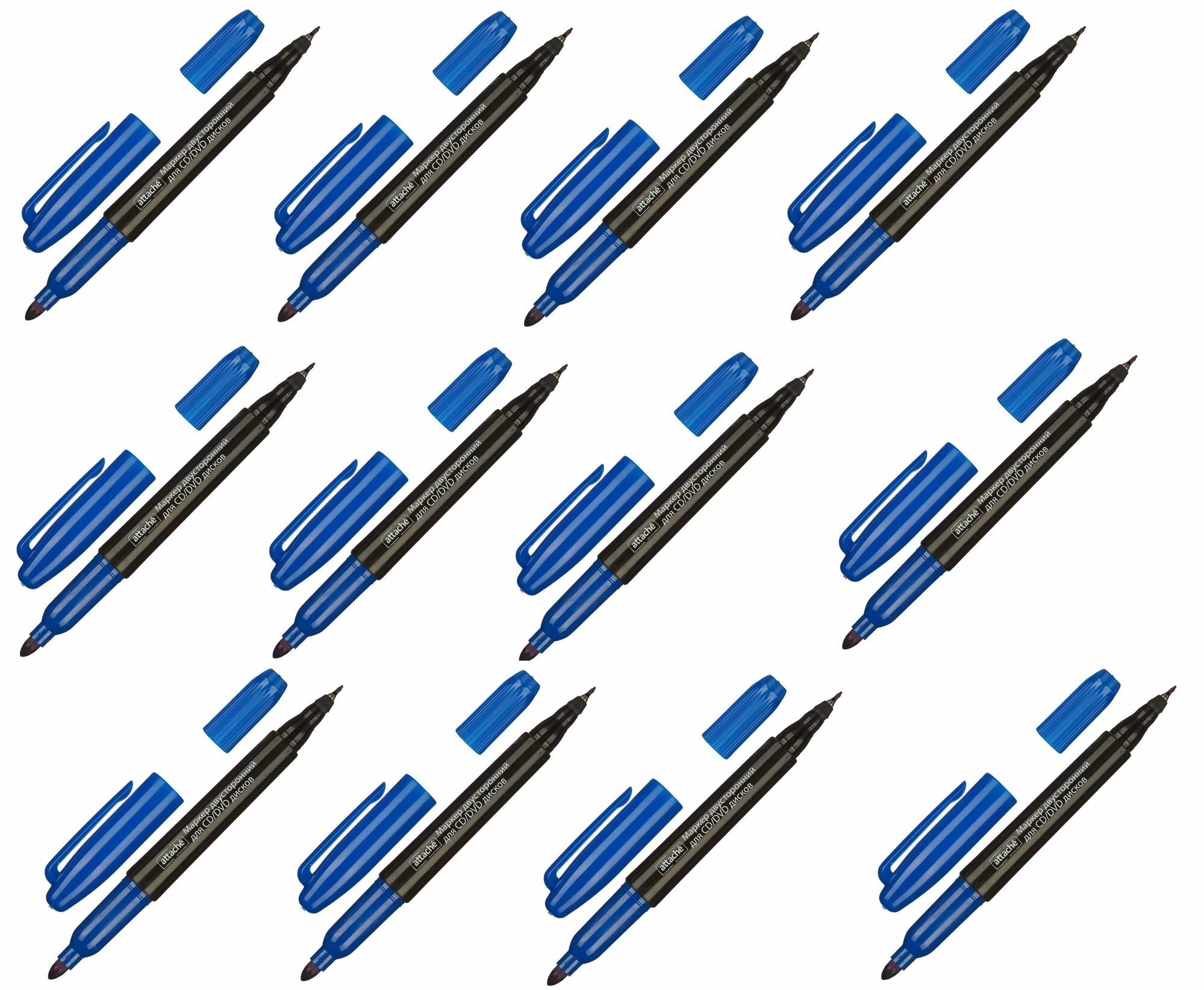 Attache Маркер для CD, синий, двусторонний, 0,7-1,0 мм, 12 уп.