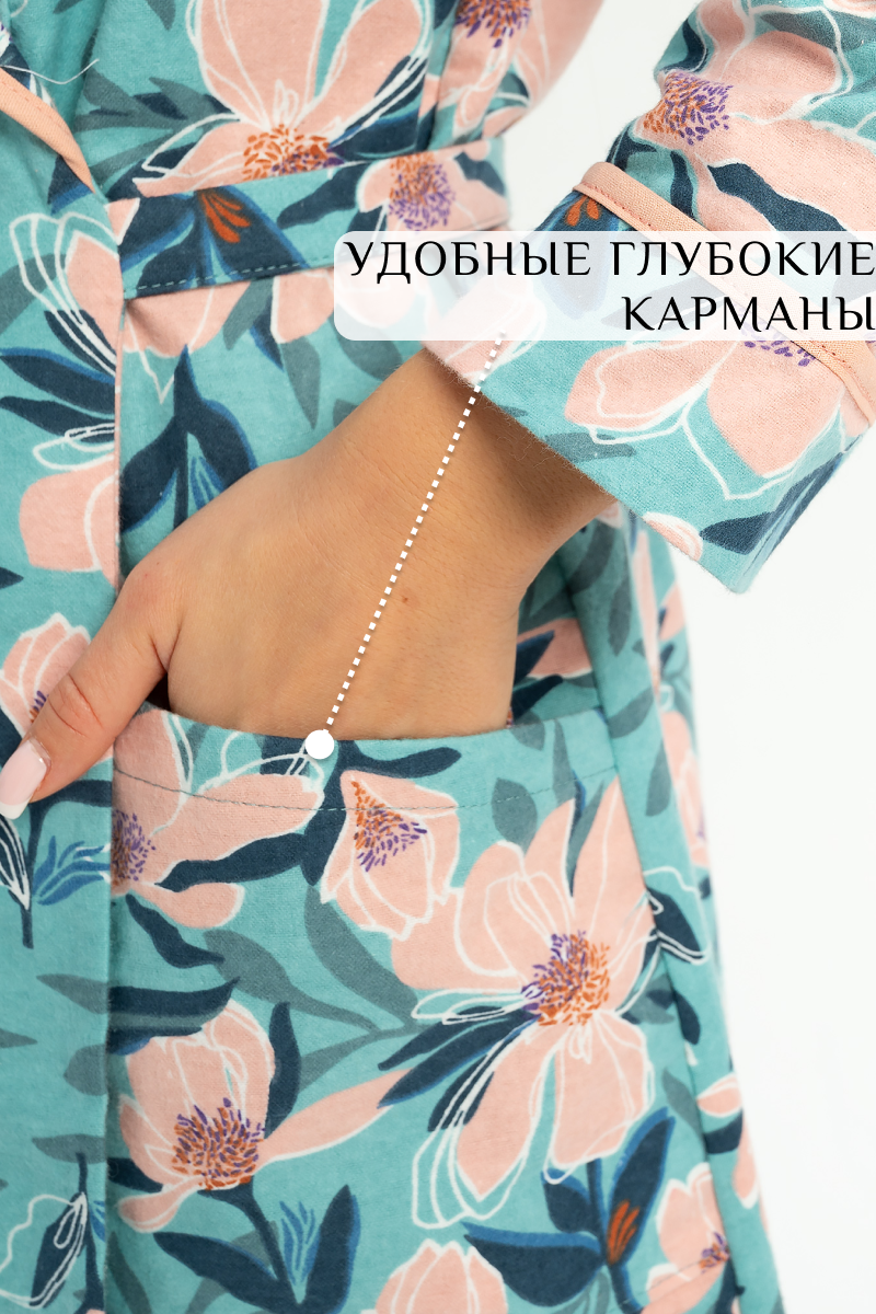 Халат LIMETIME женский на запах домашний большие размеры, размер 48, голубой/розовый — фото 1