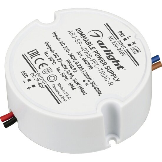 Блок питания Arlight ARJ-SP-40900-PFC-TRIAC-R (36W, 27-40V, 900mA) (, IP44 Пластик, 5 лет)