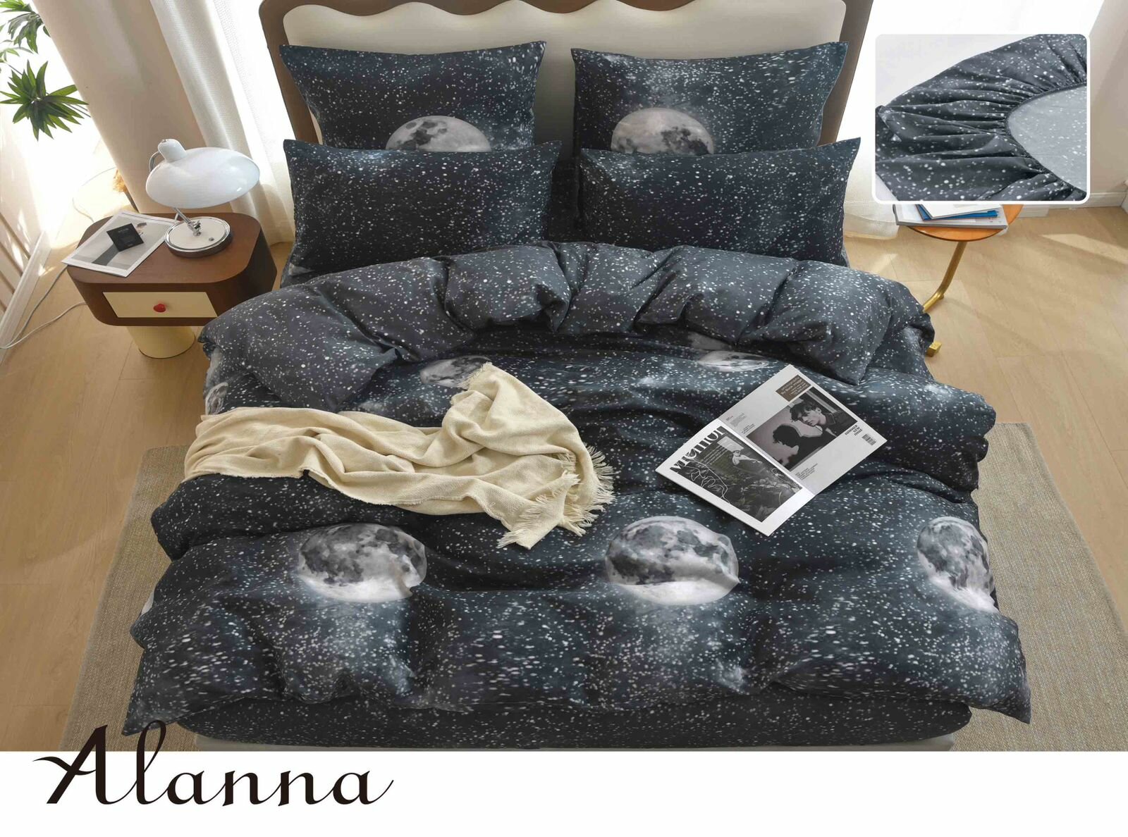 Комплект Постельного Белья Аланна Евро Луна / Евро / простыня 180x200 / пододеяльник 200x220 / Наволочки 50x70-2, 70x70-2