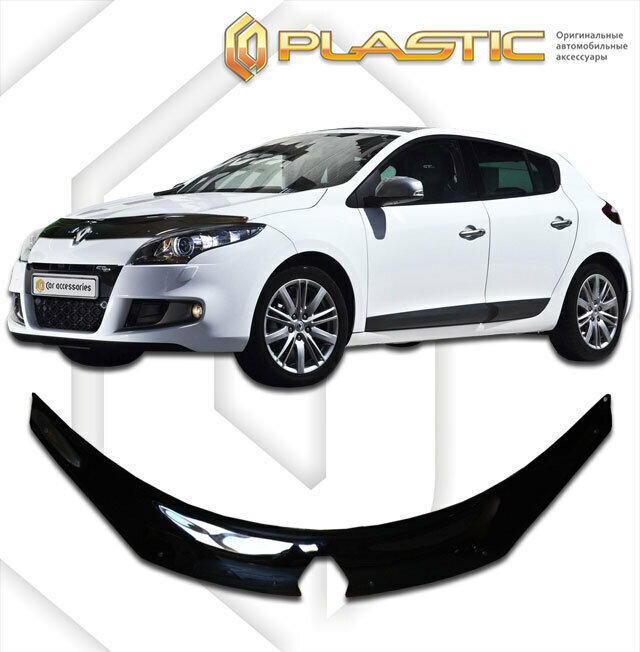 Дефлектор капота для Renault Megane Coupe 3 двери 2008-2014 Черный глянцевый СА Пластик