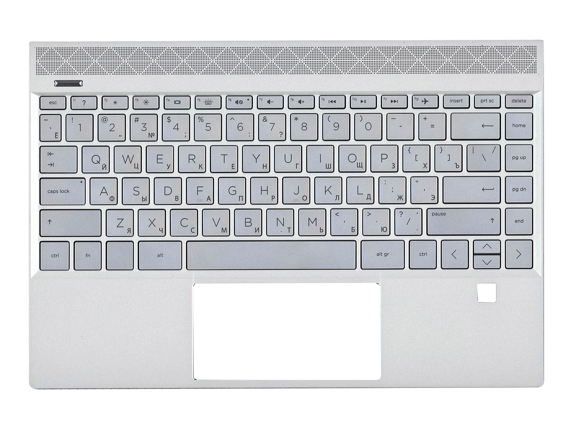 Клавиатура (топ-панель) для ноутбука HP Envy 13-AQ серебристая с серебристым топкейсом, с подсветкой