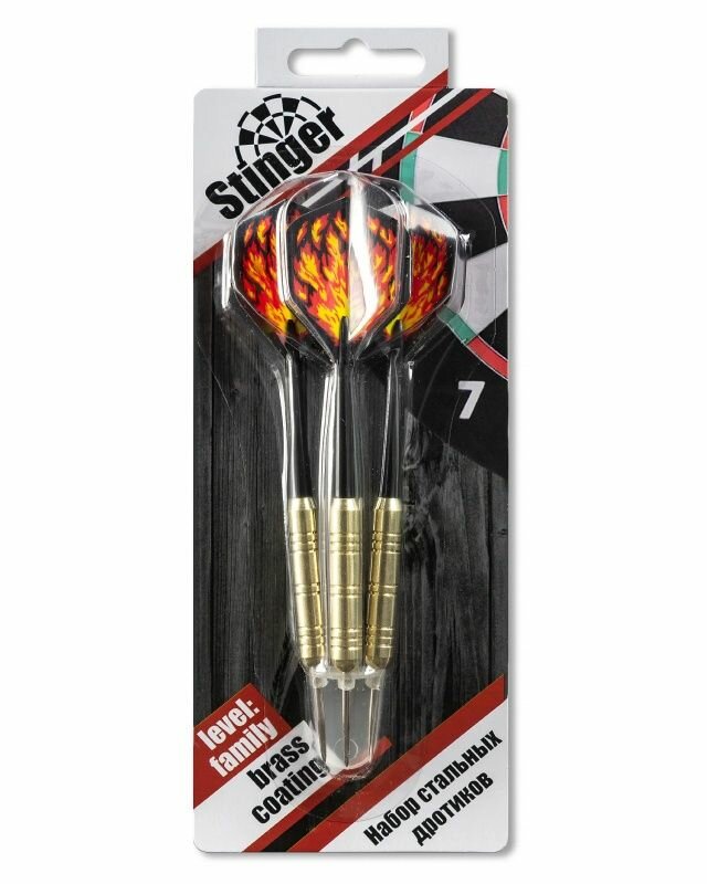 Дротики для дартса Stinger, 3шт, уровень-начальный, сталь, покрытие латунь, вес 18г