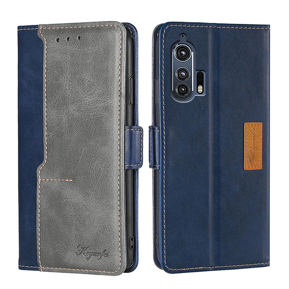 Чехол-книжка MyPads для Motorola Edge Plus (2020) / Моторола Эдж Плюс 2020, смешать два цвета (синий + серый)