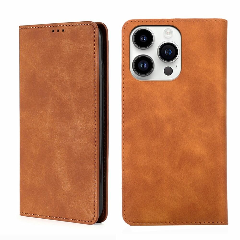 Чехол-книжка MyPads для Apple iPhone 14 Pro Max / Айфон 14 Pro Max мягкое прикосновение (светло-коричневый)