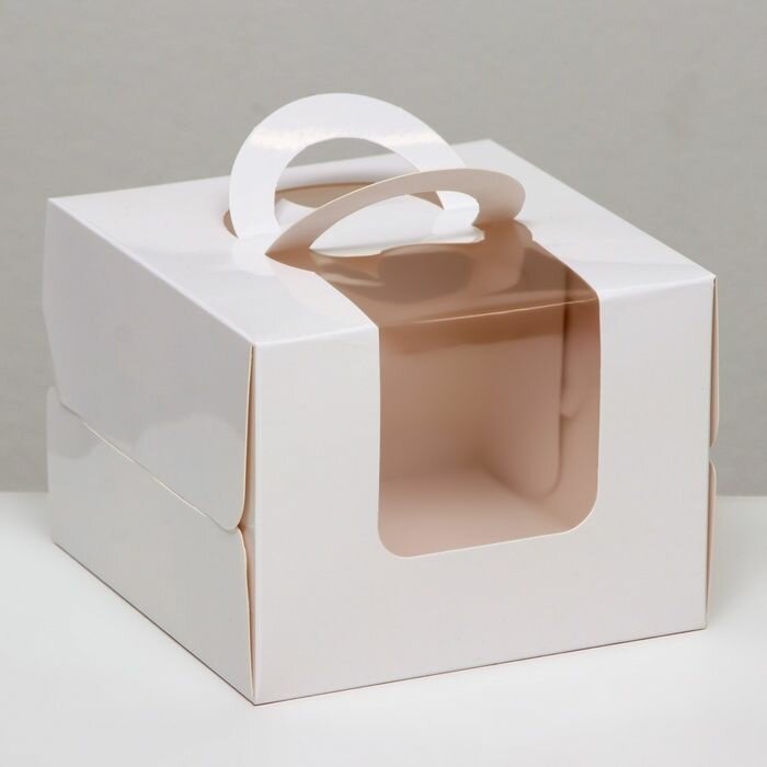 Коробка под бенто-торт с окном, белая, 13,5 х 13,5 х 10 см