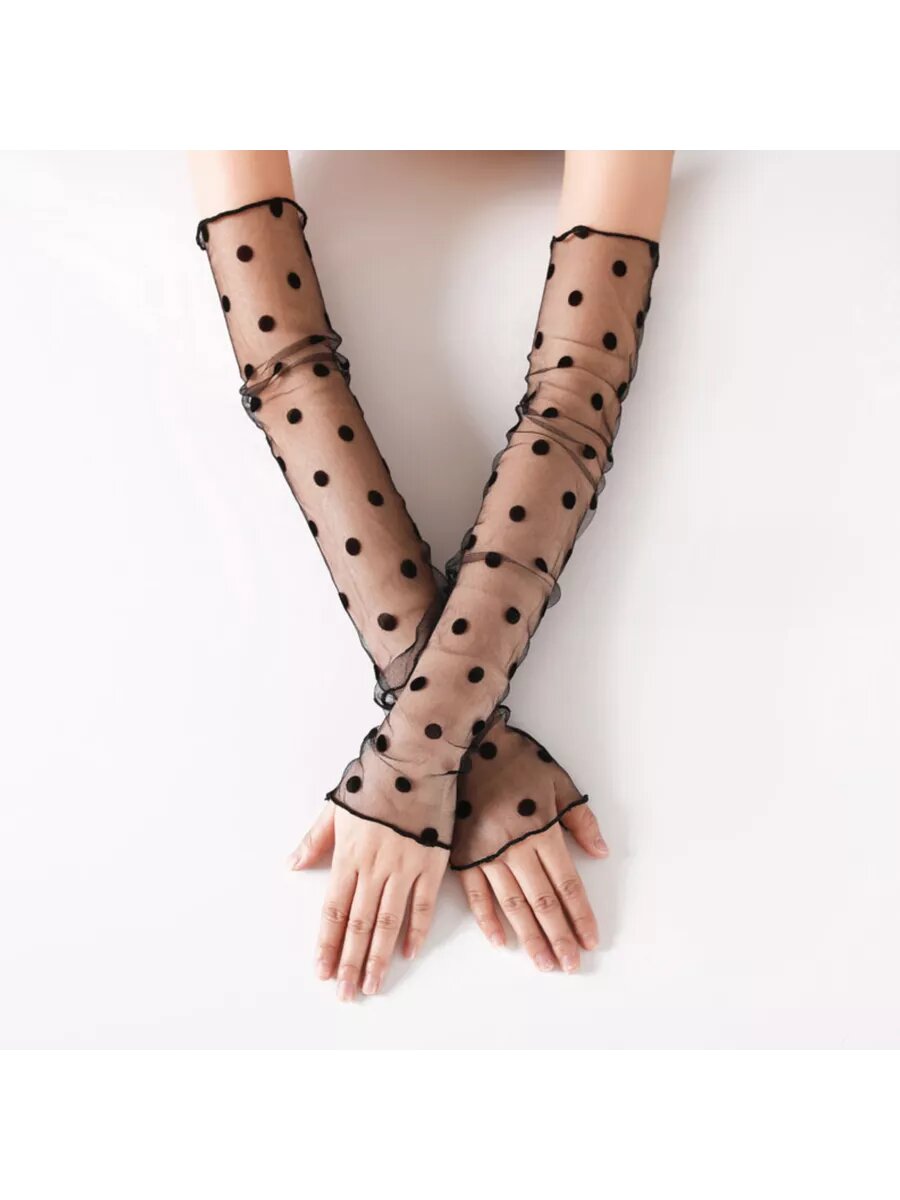 Митенки в горох, рукав сетка, черные