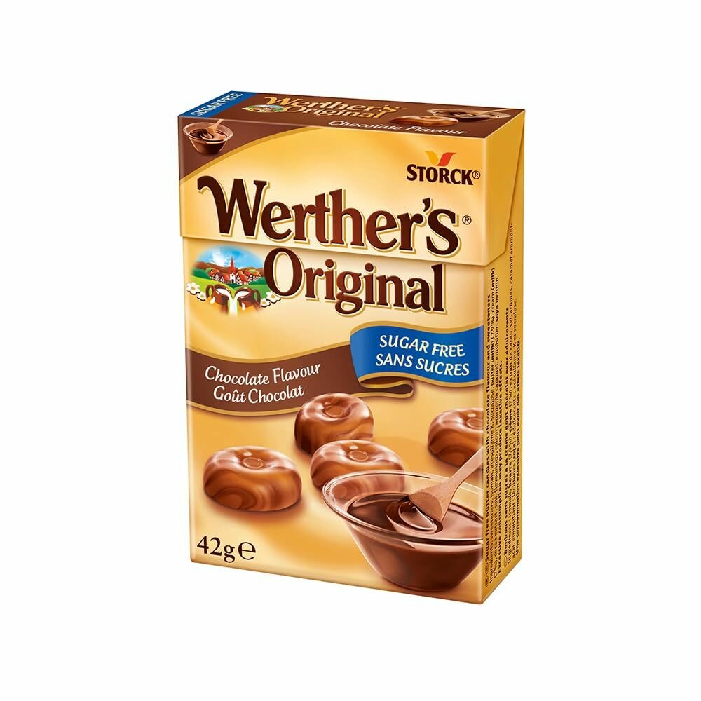 Конфеты Werther's Original chocolate flavour, ириски со вкусом шоколада без сахара, 42 г (из Финляндии)