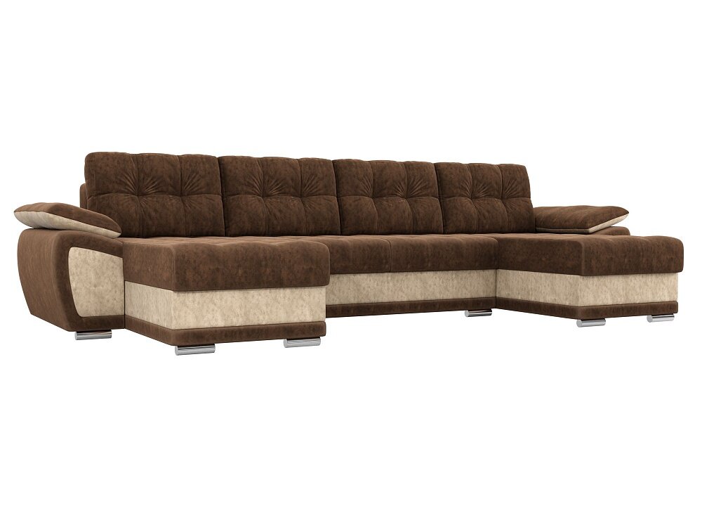 Угловой диван Нестор П Коричнево-Бежевый, еврокнижка, 353х160х95 см, с ящиком для белья