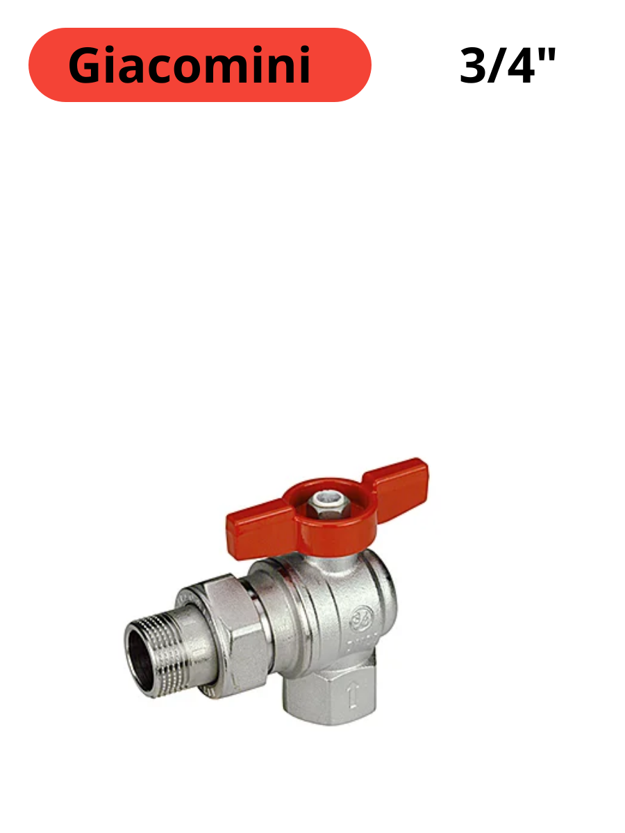 Кран шаровый угловой Giacomini 3/4" полнопроходной с ручкой бабочкой
