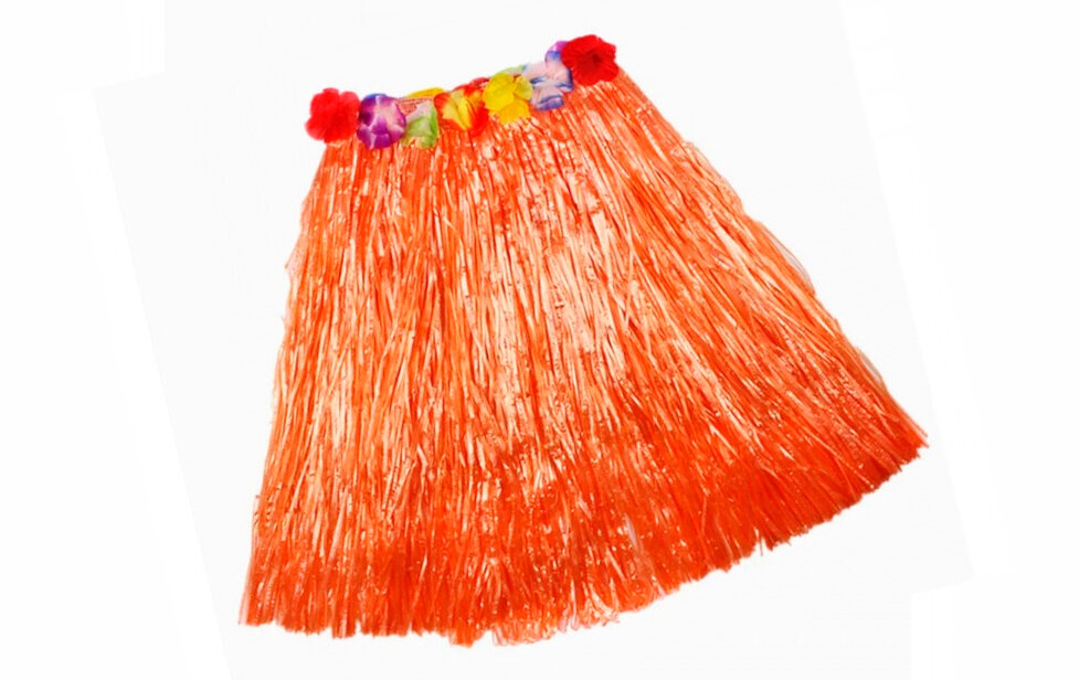 Юбка Гавайская оранжевая, карнавальная, синтетическое волокно, длина 40 см