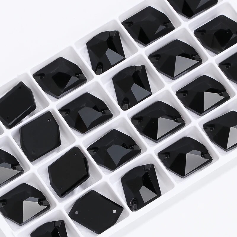 Пришивные стразы K9 стекло 11x14 мм, 13x17 мм, 17x21 мм Черный, 13X17mm 24pcs, 280 Jet