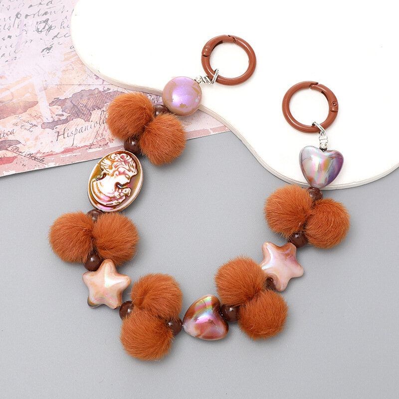 Yilian осень-зима новая меховая бисерная цепочка для телефона, подвеска для сумки, короткая цепочка на запястье для женщин