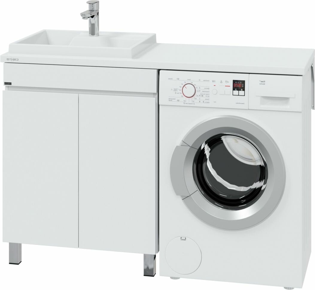 Тумба с раковиной СанТа под стиральную машину Марс 130 L 2 двери белая
