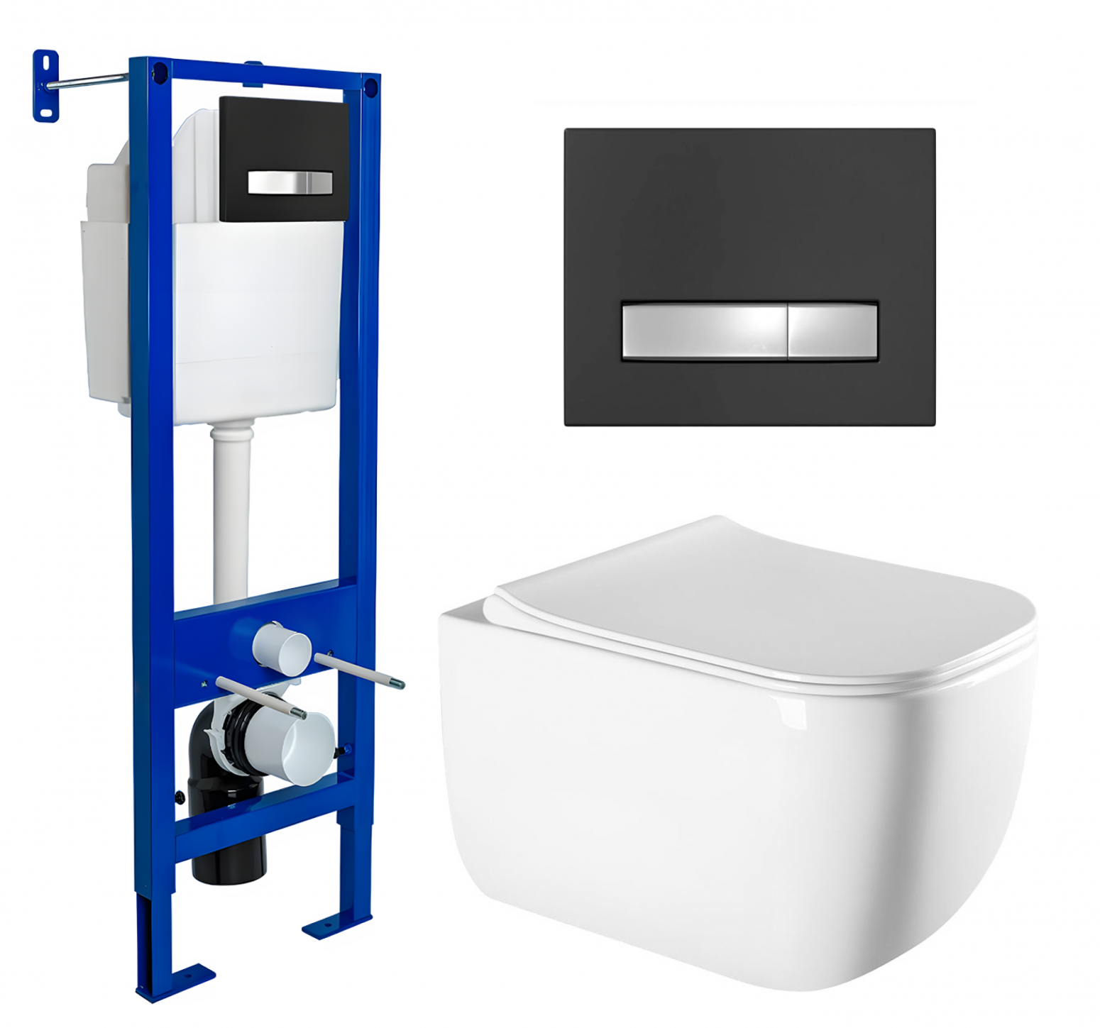 Комплект 3 в 1 инсталляция Berges Atom Line 410 + Унитаз подвесной Vincea Form VT1-35 + кнопка черная, хром