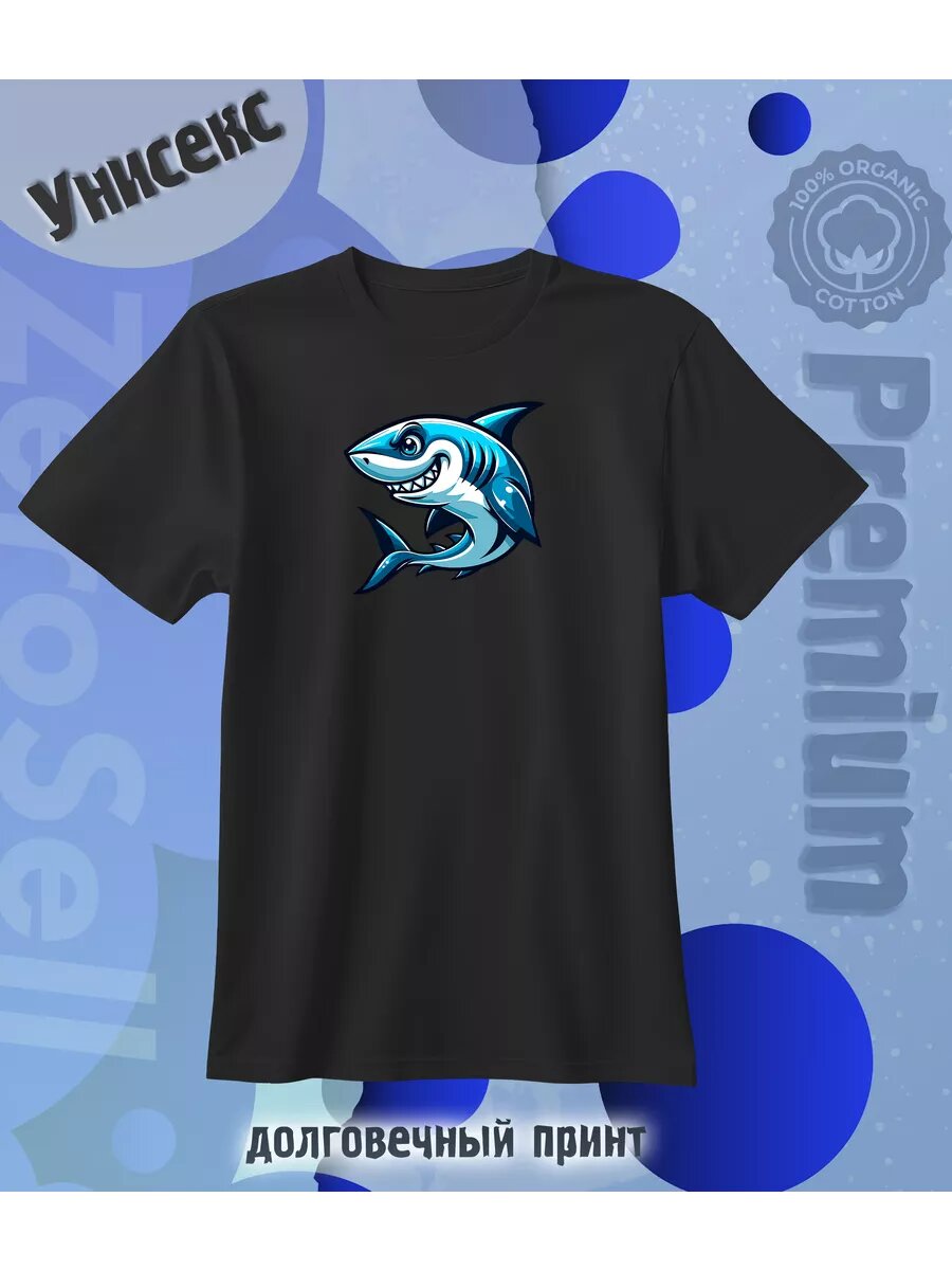 Футболка с принтом злая акула