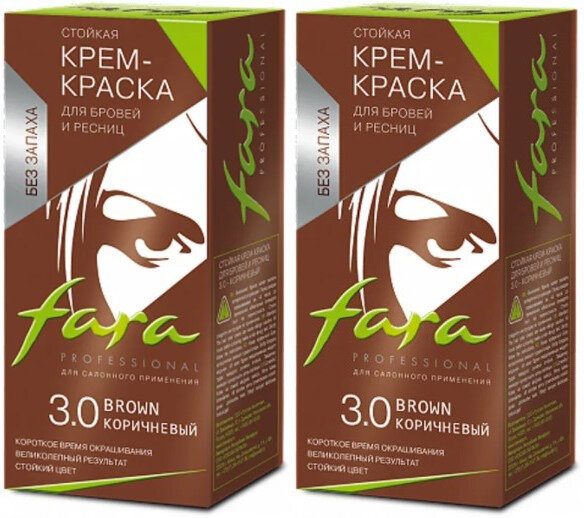 Fara Крем-краска для бровей и ресниц тон 3.0 коричневый, 30 мл,2 шт