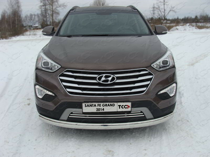Решетка радиатора 16 мм Компания ТСС для Hyundai Grand Santa Fe (3G) 2012-