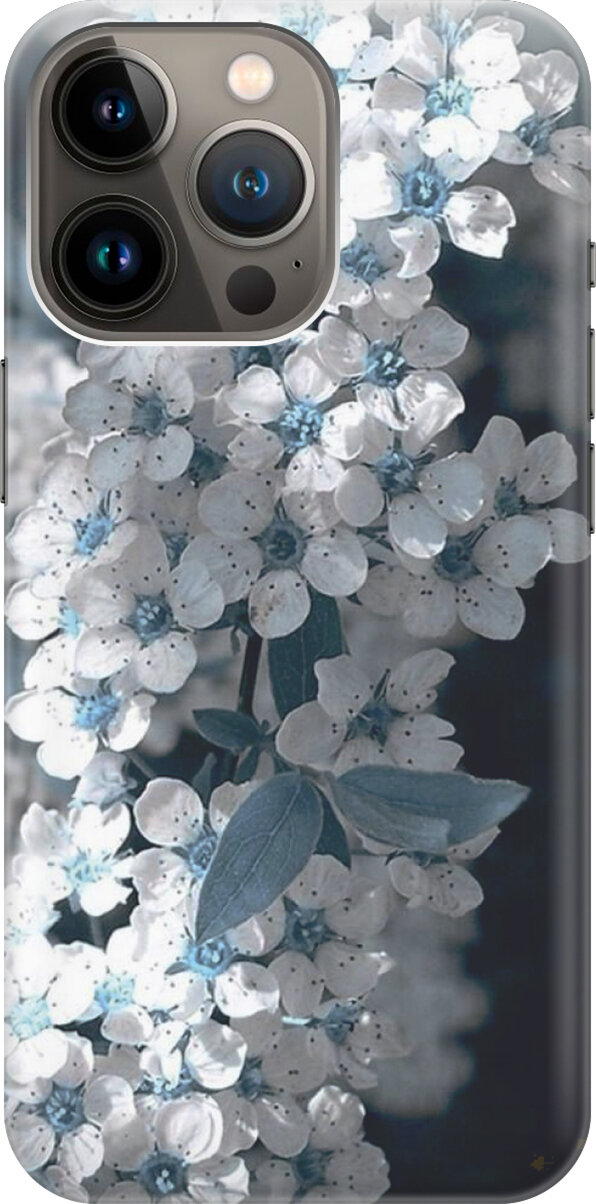 Силиконовый чехол на Apple iPhone 13 Pro / Эпл Айфон 13 Про с рисунком "Бело-голубые цветочки"