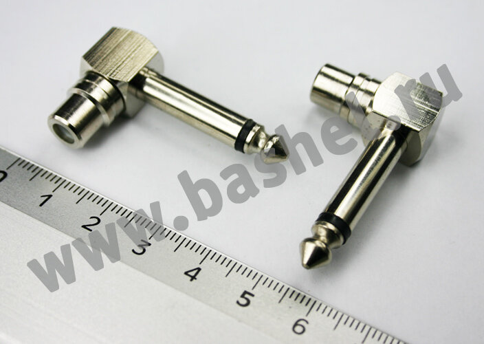 Переходник «Джек 6,3 мм» моно-гнездо RCA(F) мет, Г-обр.