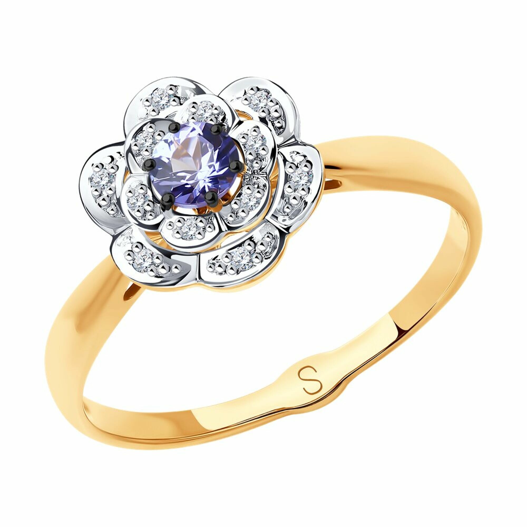 Кольцо, красное золото, 585 проба, бриллиант, танзанит