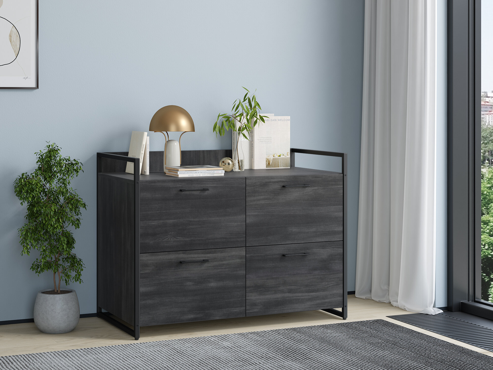 Комод Urban Лофт 01 с ящиками Черное/Северное дерево темное