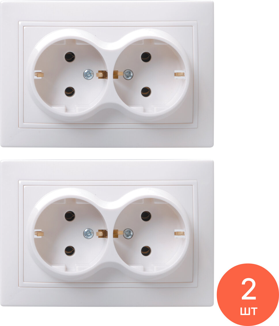 Розетка силовая штепсельная IEK / ИЭК Кварта 16А, белая 2-местная с заземляющими контактами, скрытая установка, РС12-3-КБ ERK24-K01-16-DM / электрооборудование (комплект из 2 шт)