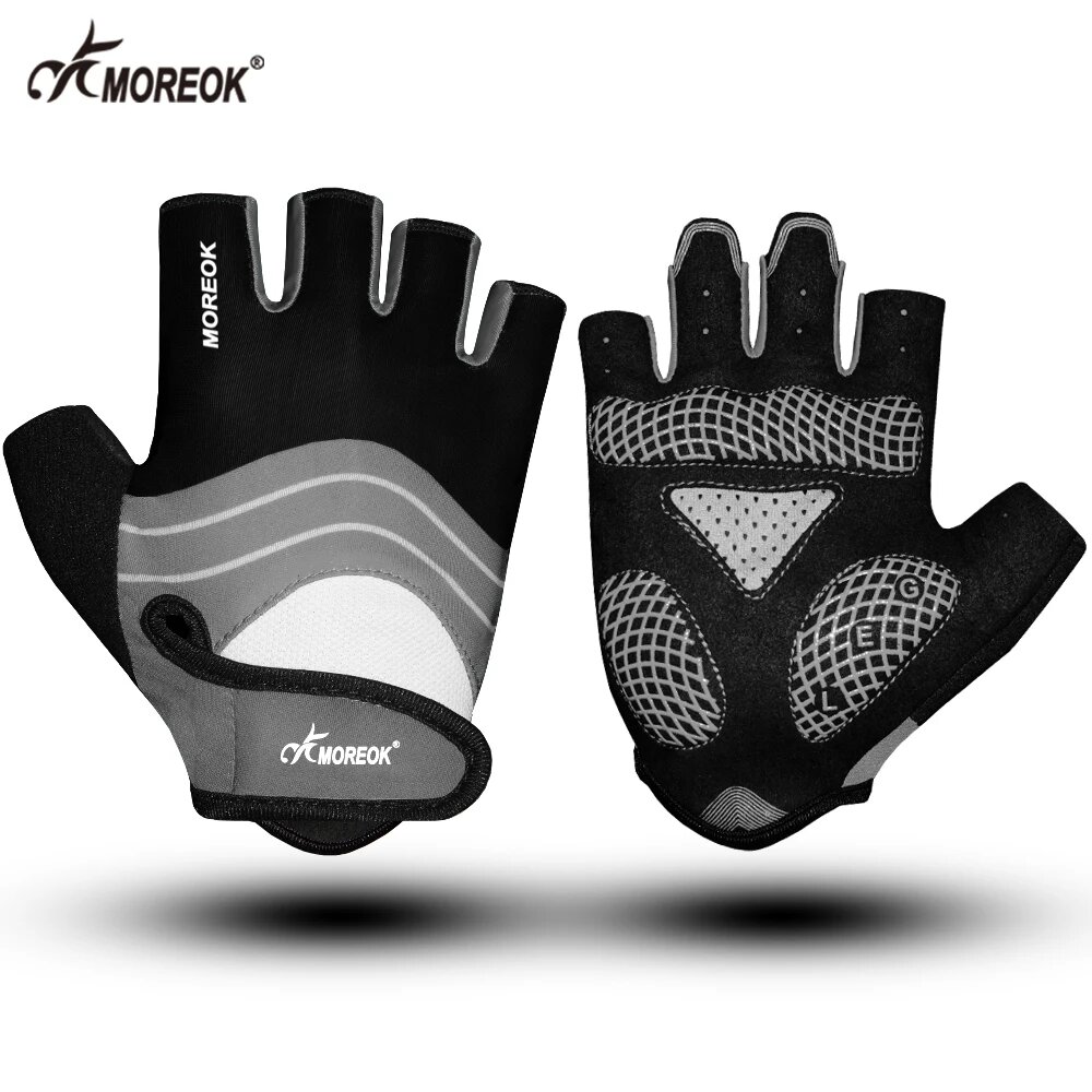 MOREOK Велоперчатки полупальцевые черные XL, MK095-GRAY