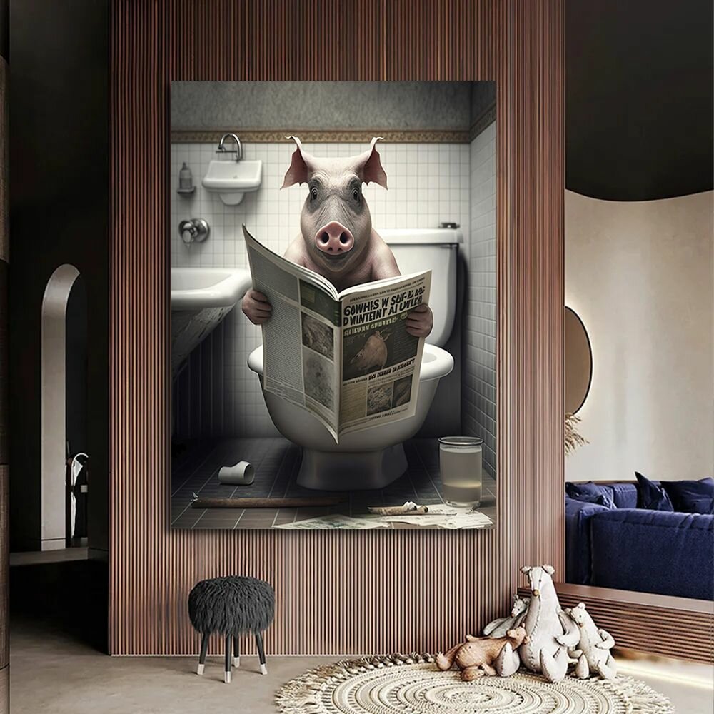 Картина "Свинья читает", 30x40 см, поп-арт, холст, деревянный подрамник